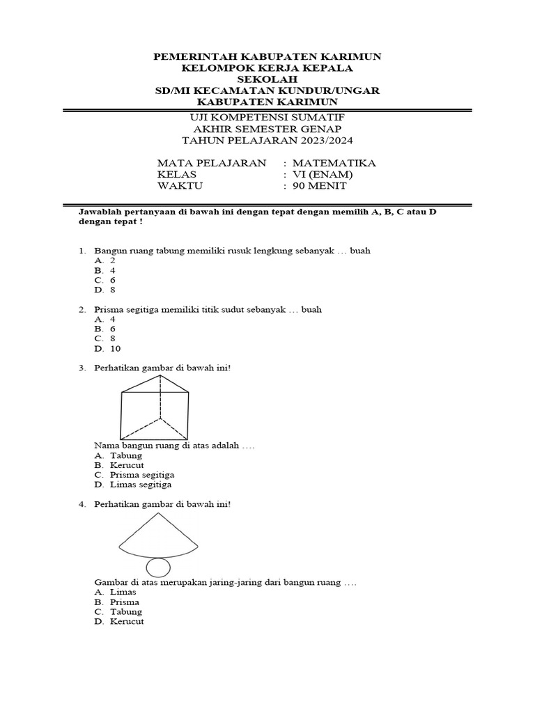 MTK KLS 6 SMT 2 - Soal | PDF
