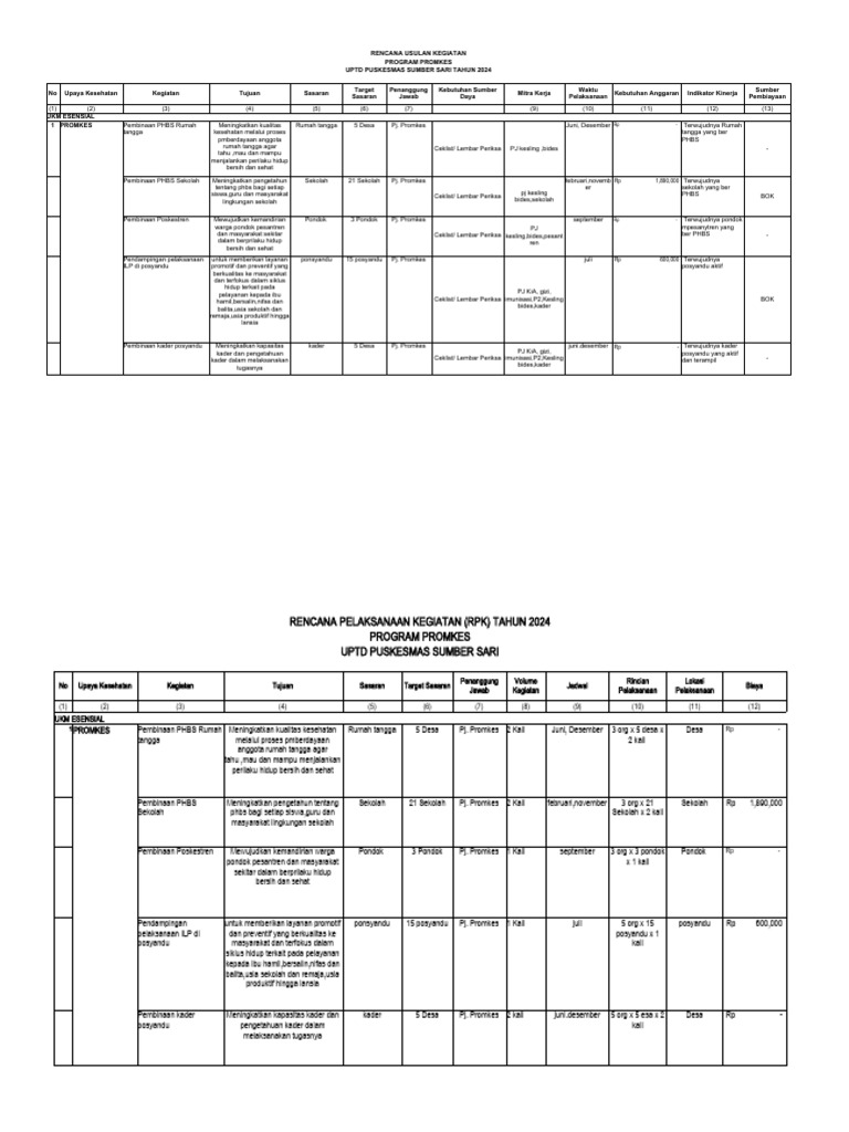Form Ruk, RPK Tahunan, RPK Bulanan - 2024 | PDF