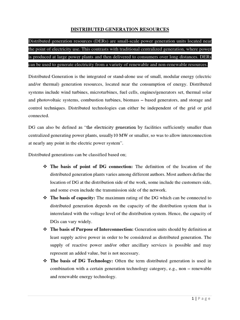 DISTRIBUTED GENERATION RESOURCES Micro Grid | Download Free PDF | Distributed Generation | Fuel Cell