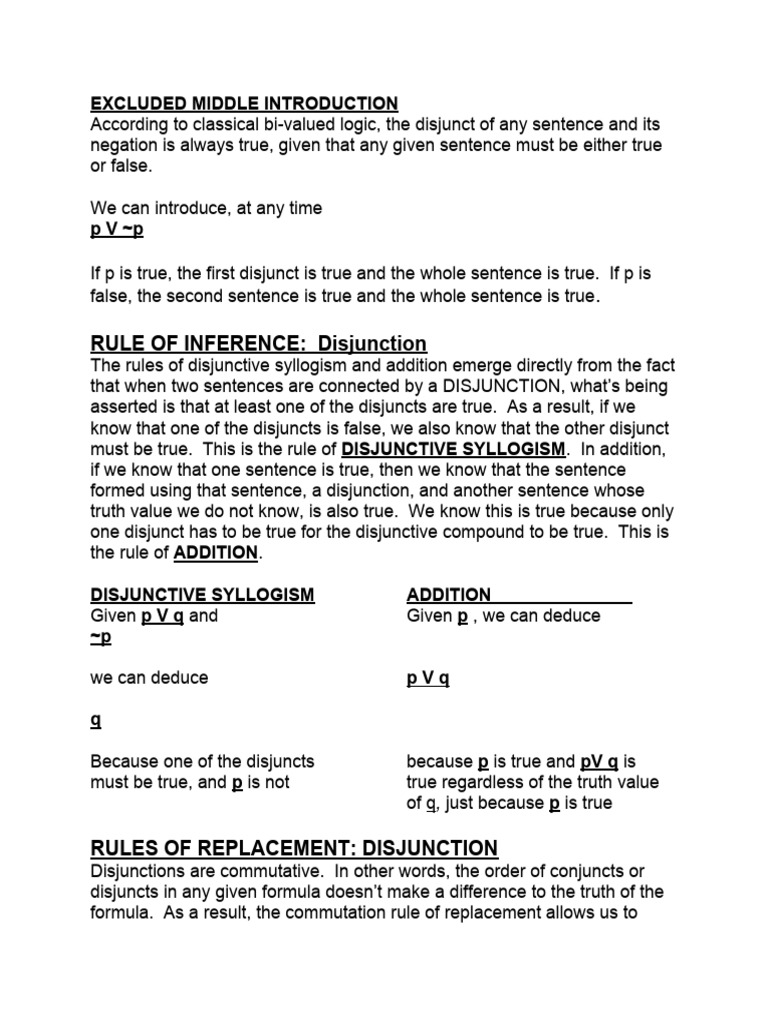 RULE OF INFERENCE: Disjunction: Excluded Middle Introduction | Download Free PDF | Syntax (Logic ...