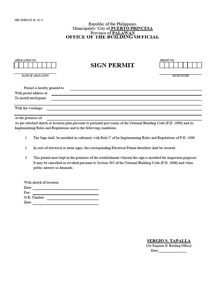 5 - NBC Form No - B-02 - Sign Permit Form | PDF