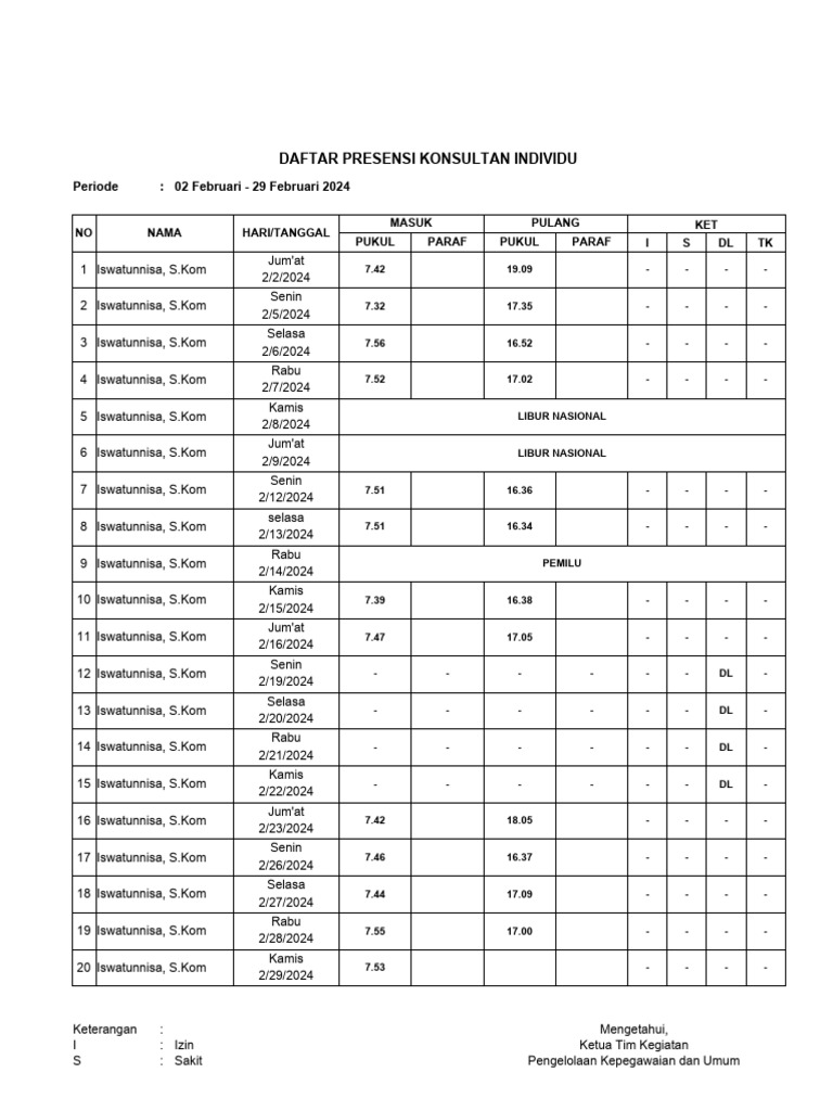 Presensi Bulan Ke 01 Pdf