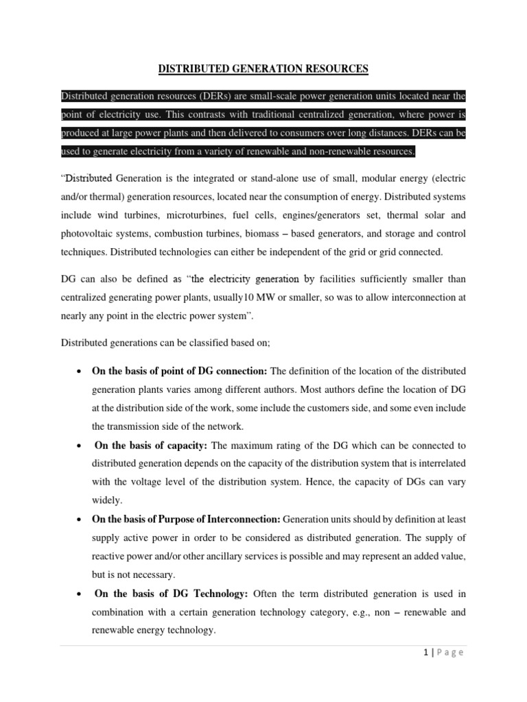 Distributed Generation Resources | PDF | Distributed Generation | Electricity Generation