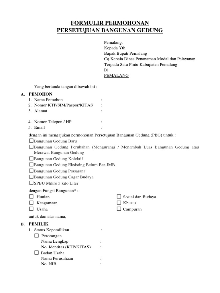 FORM PERMOHONAN PBG 2022 Fix | PDF