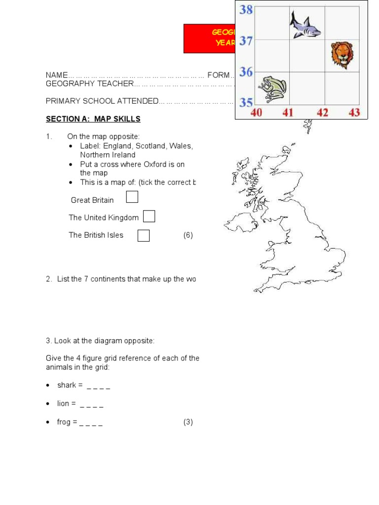 Section A: Map Skills: Geography Department Year 7 Baseline Unit | PDF ...