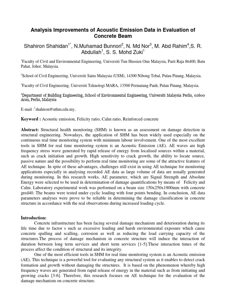 Analysis Improvements of Acoustic Emission Data in Evaluation of ...