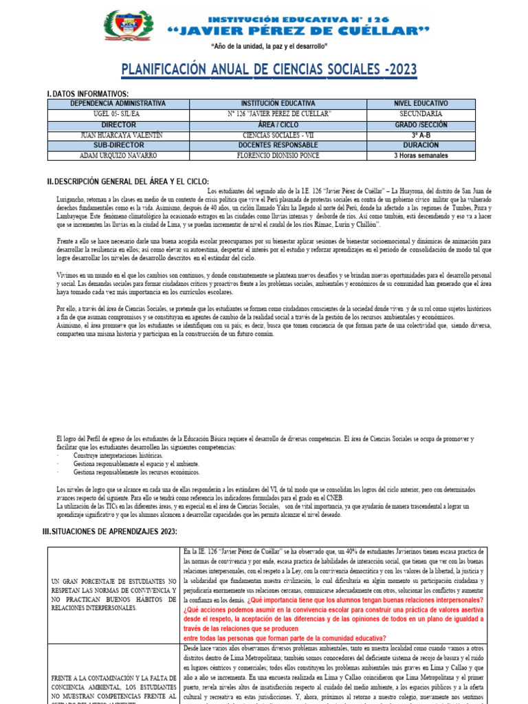 3° Planificacion Anual JPC 2023 Dionisio | PDF | Aprendizaje | Sustentabilidad