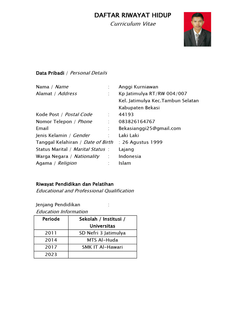 Form CV Anggi 2024 | PDF