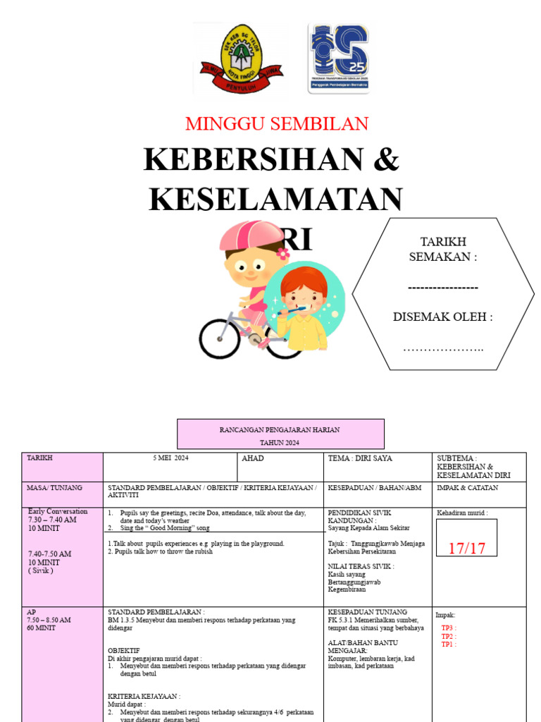 RPH m9 Tema Kebersihan & Keselamatan Diri | PDF