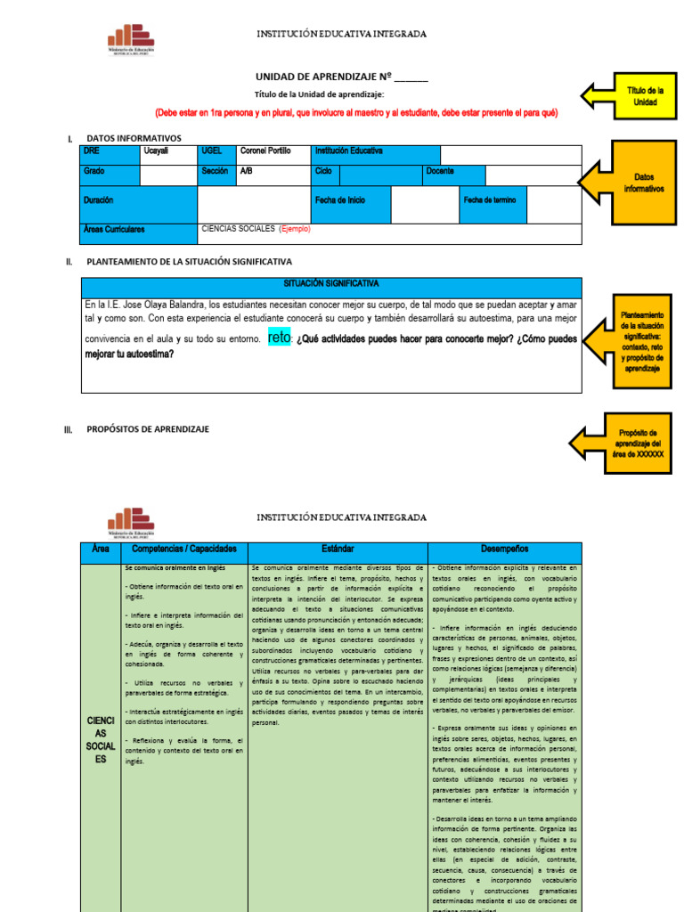 Formato de Unidad Con Indicaciones | Descargar gratis PDF | Aprendizaje | Léxico