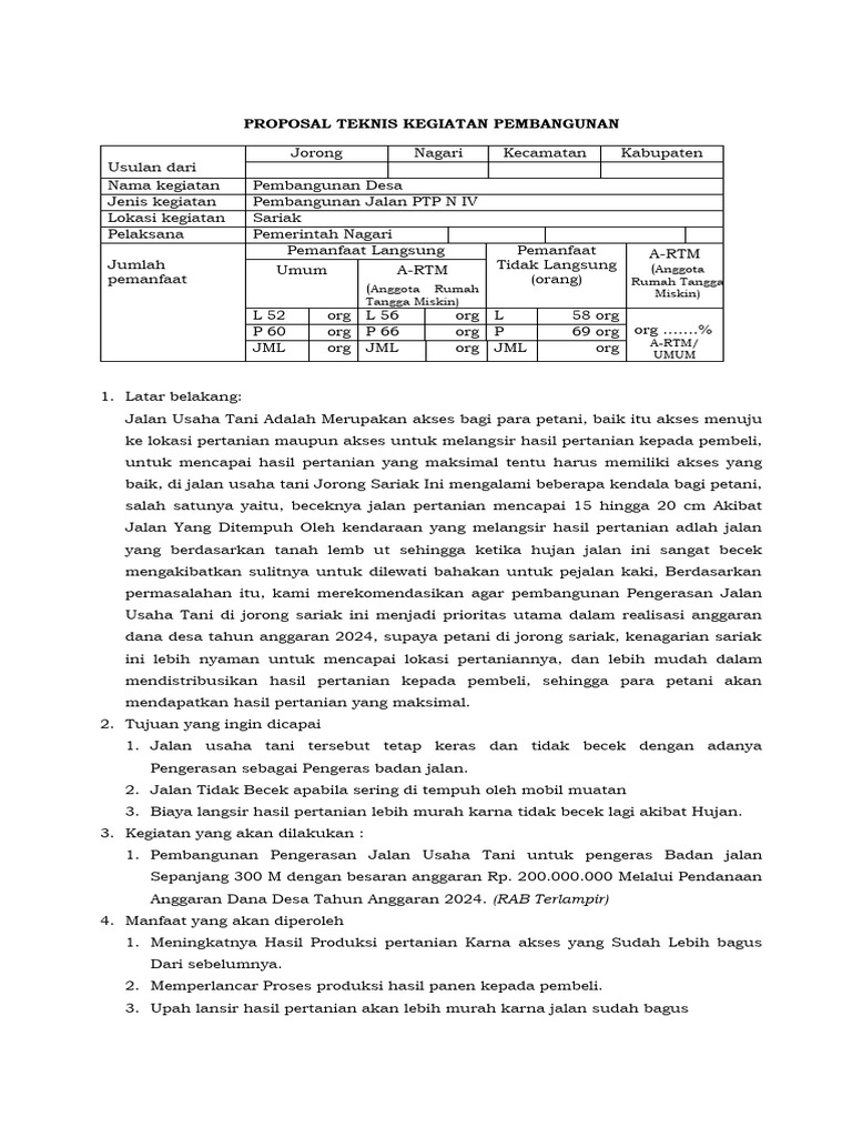 Proposal Pengerasan Jalan Usaha Tani | PDF | Griya & Taman