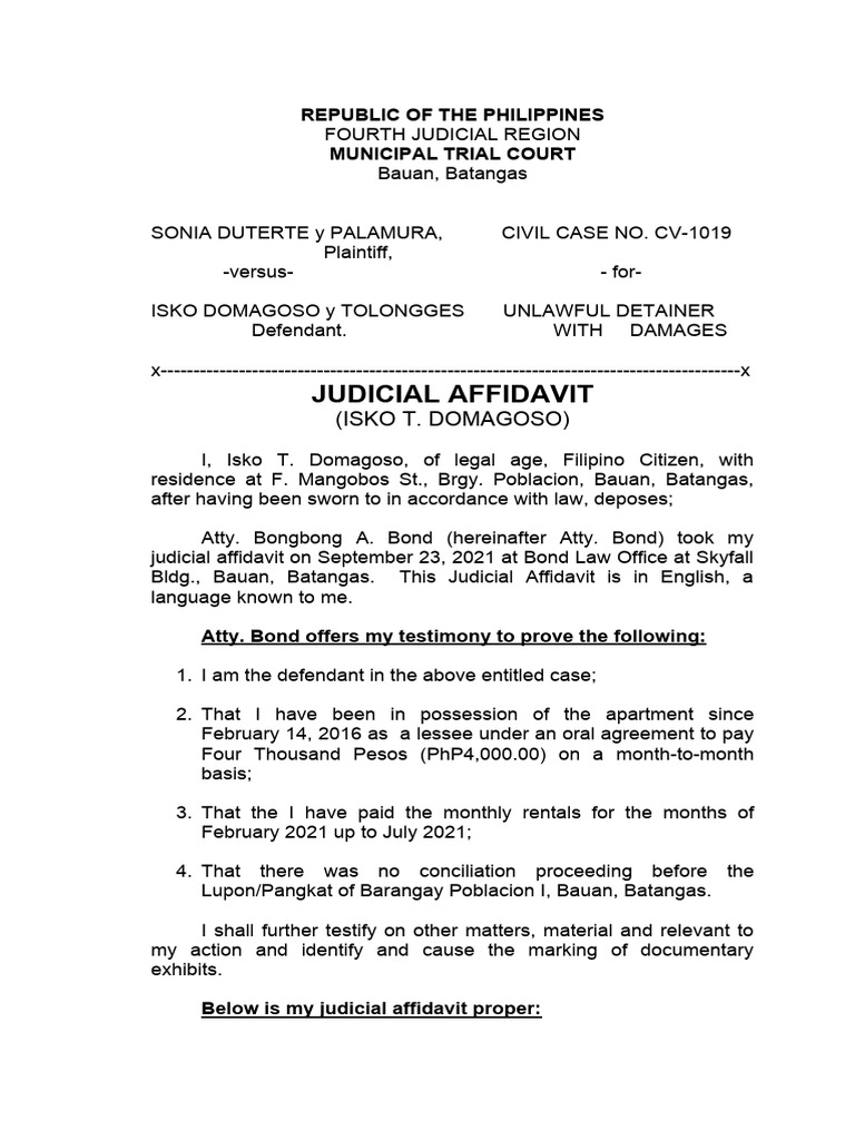 Judicial-Affidavit-of-Isko Domagoso-Defendant | PDF | Affidavit | Lawsuit