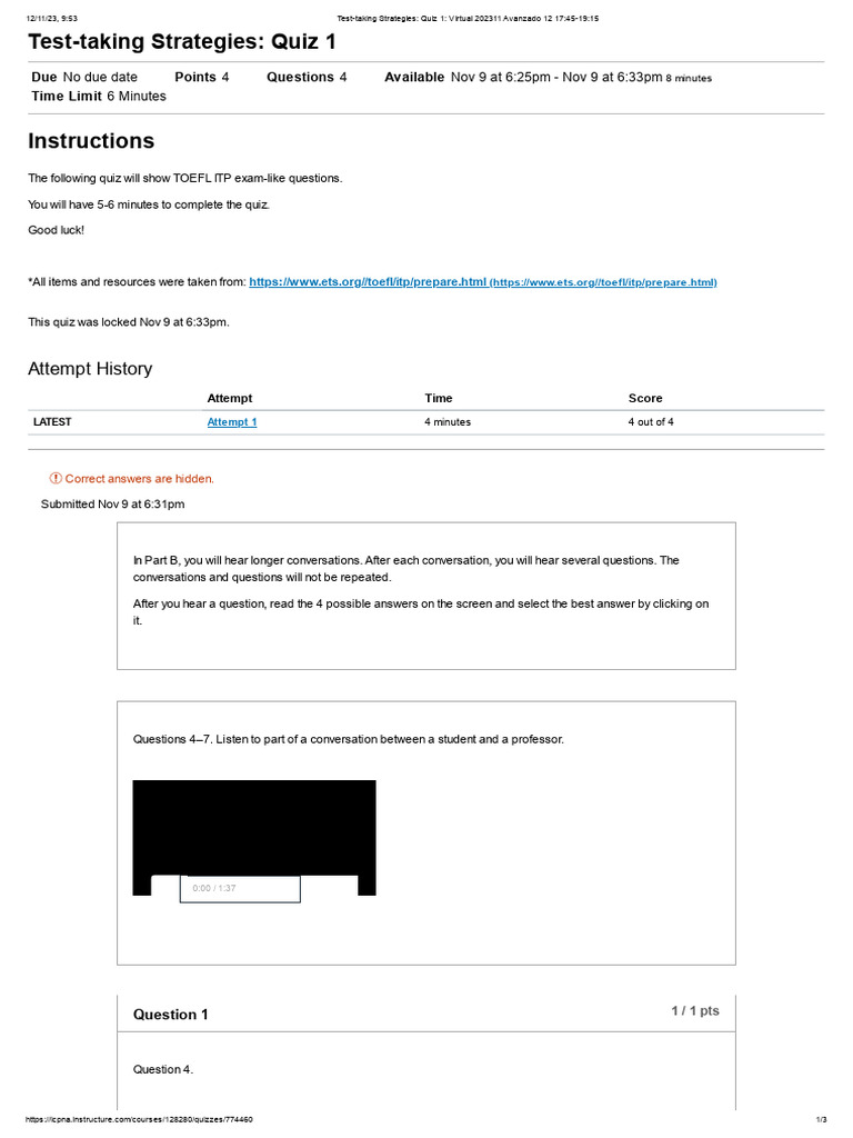 Test-Taking Strategies - Quiz 1 - Virtual 202311 Avanzado 12 17 - 45-19 ...