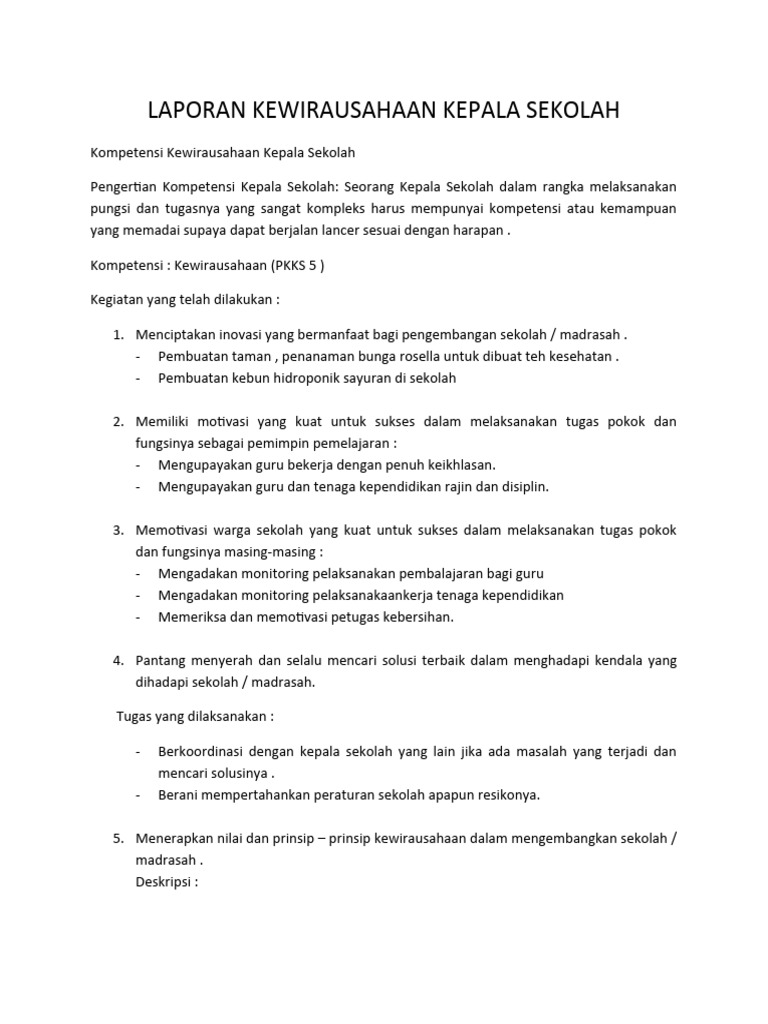 Kompetensi Kewirausahaan Kepala Sekolah | PDF | Karier & Perkembangan ...