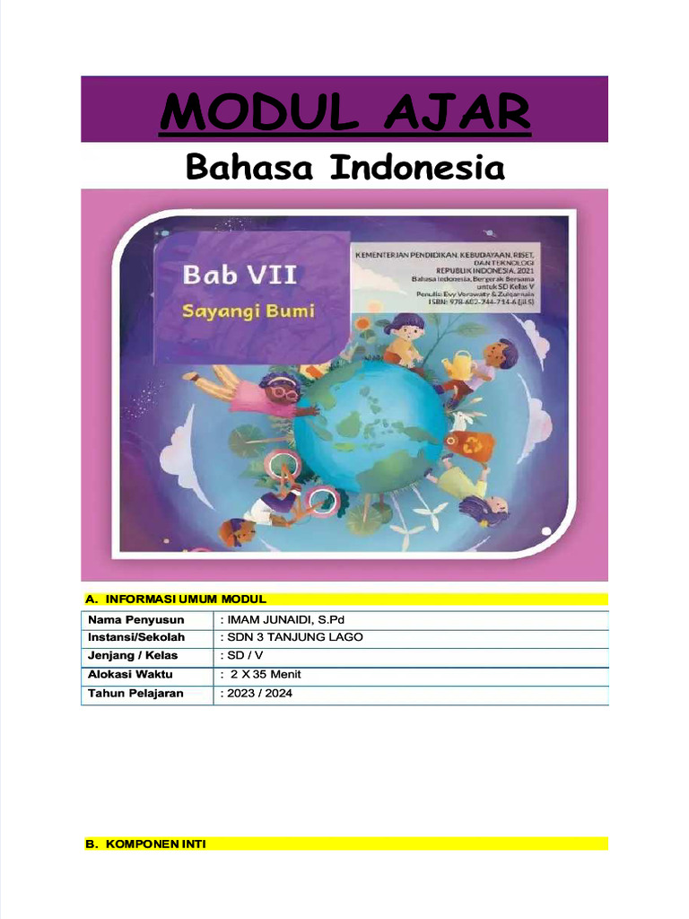 PDF Modul Ajar Bindonesia Kelas 5 Bab 7 Compress | PDF