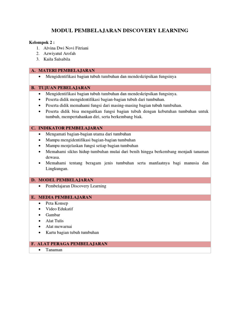 Modul Pembelajaran Discovery Learning | PDF