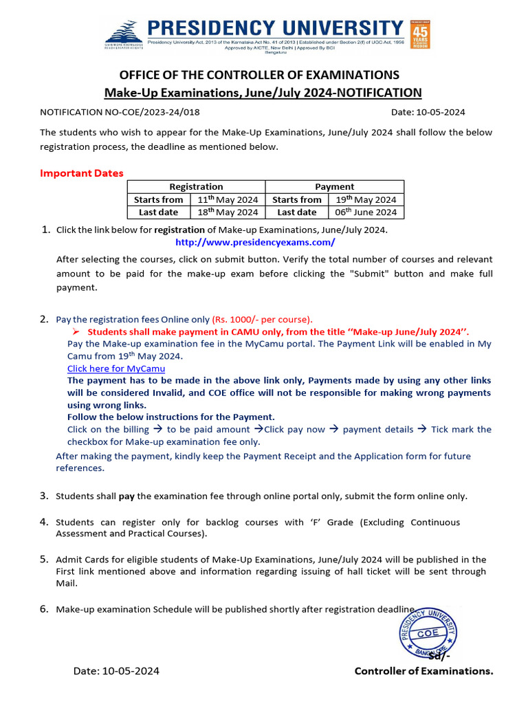 Make-Up JuneJuly 2024 Circular | PDF
