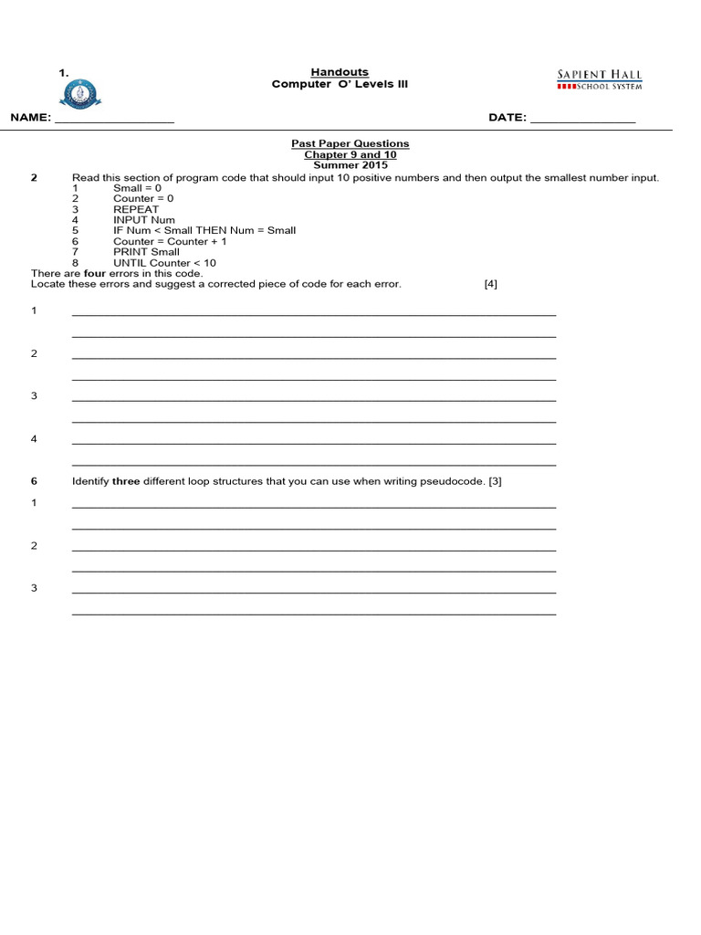 O' Level Computer Past Paper Solutions | PDF | Algorithms | Data