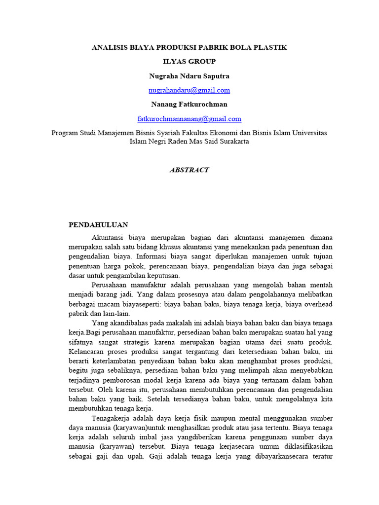 Perhitungan Biaya Produksi Di Ilyas Grup | PDF