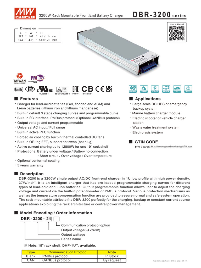 DBR 3200 Spec | Download Free PDF | Battery Charger | Electronics