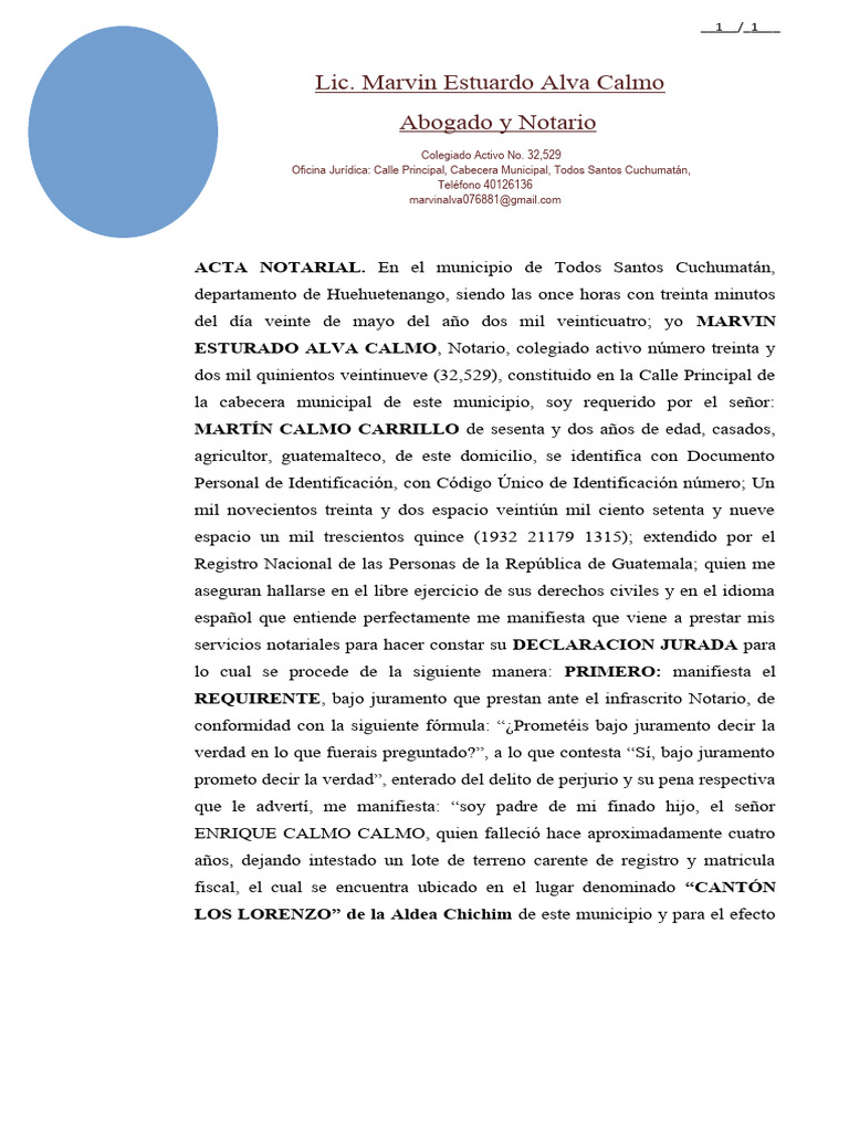 Actas notariales en Todos Santos Cuchumatán | PDF | Guatemala | Derecho ...