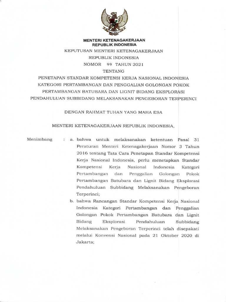 SKKNI 2021-099 Melaksanakan Pengeboran Detail | PDF