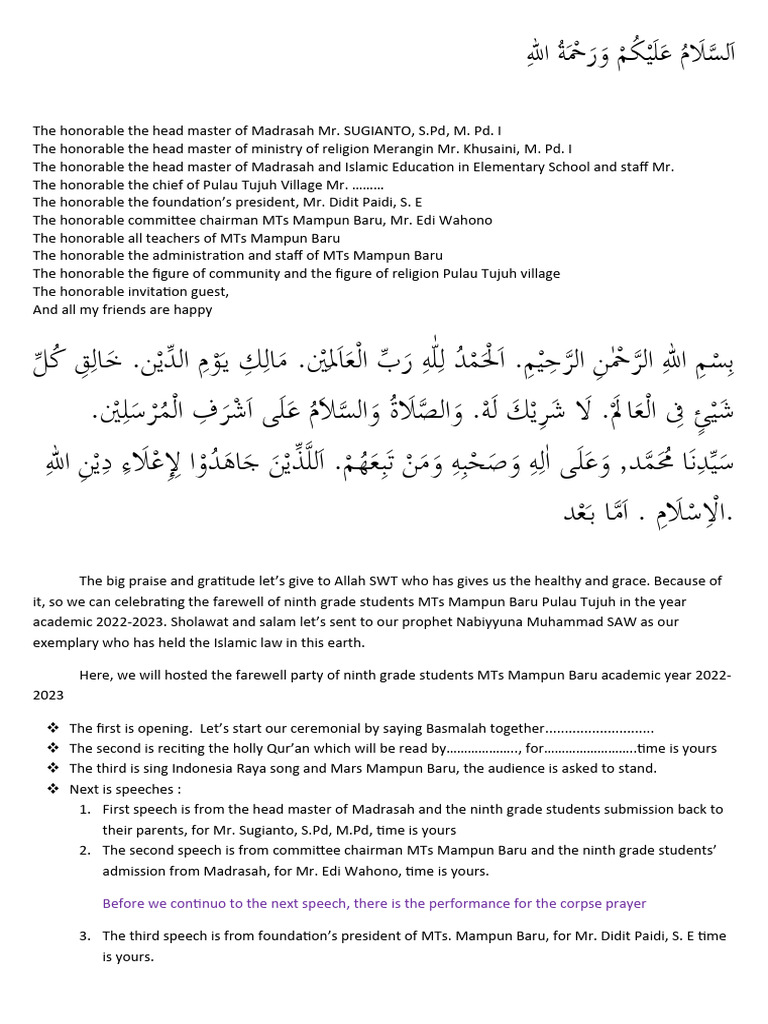 Teks MC Perpisahan KLS 9 Lengkap | Download Free PDF | Religious Faiths | Abrahamic Religions