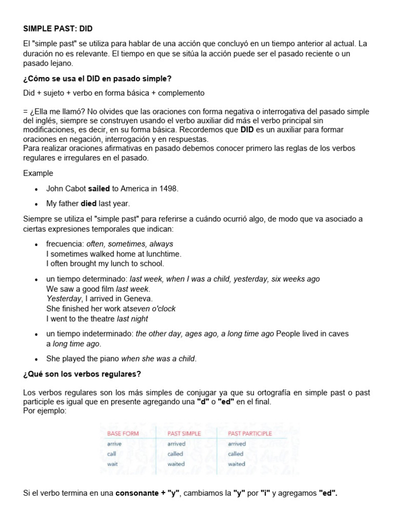 Simple Past Did Tercero | PDF | Verbo | Idiomas
