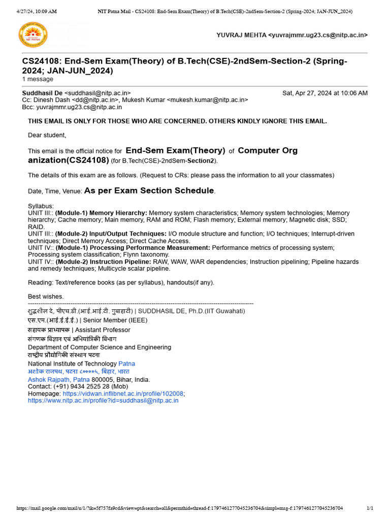 NIT Patna Mail - CS24108 - End-Sem Exam (Theory) of B.Tech (CSE) - 2ndSem-Section-2 (Spring-2024 ...