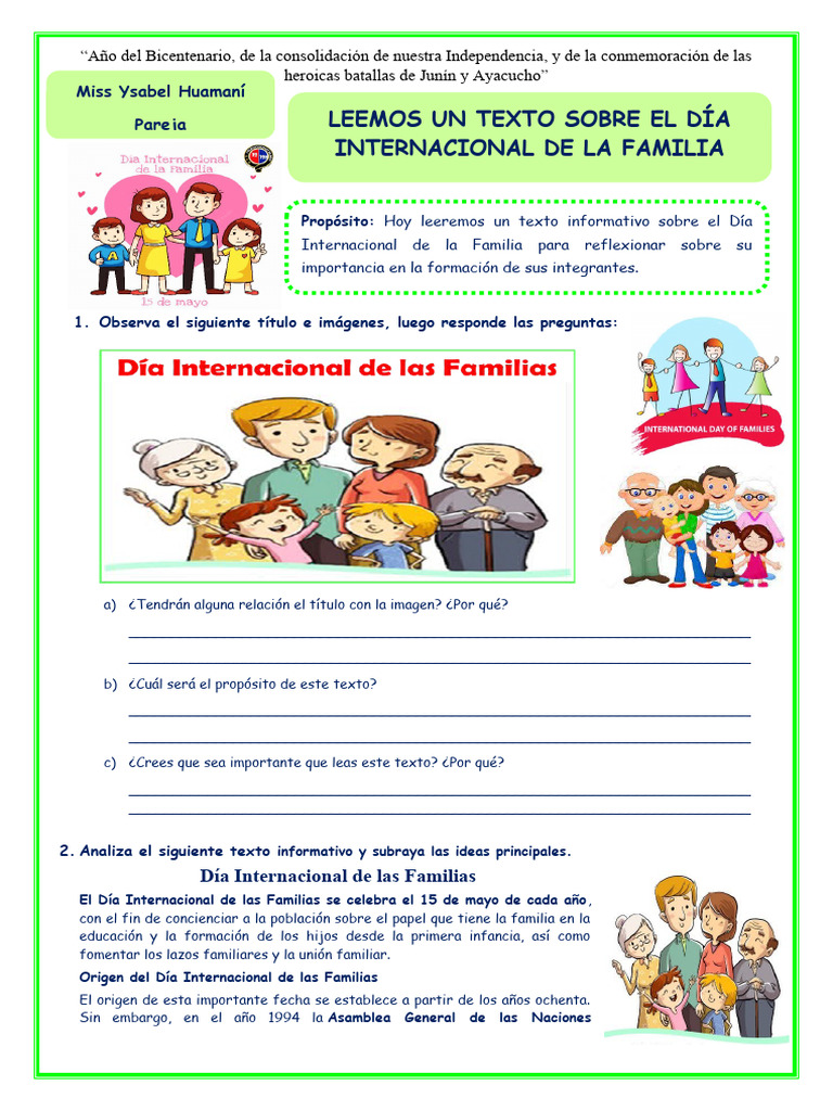 Leemos Sobre El Día Internacional de La Familia | PDF | Familia | Sociedad