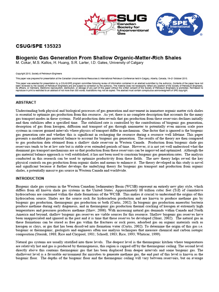Biogenic Gas Generation From Shallow Org | PDF | Gases | Natural Gas