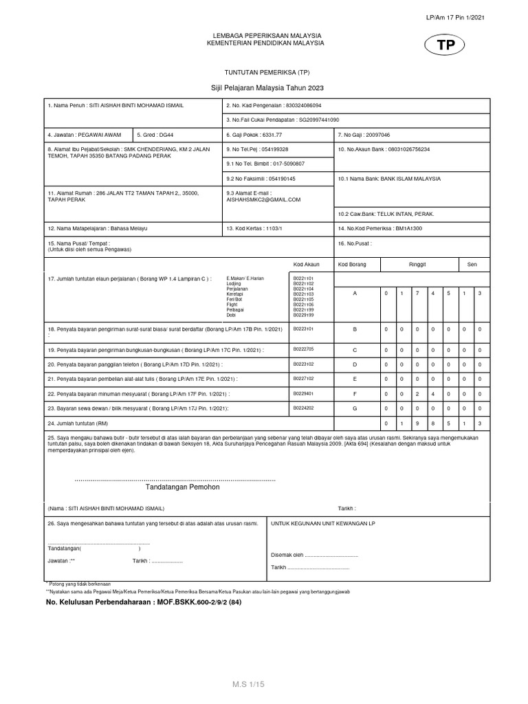 Permohonan T123-1103-1-A1300 Bm1a1300 7504 | PDF