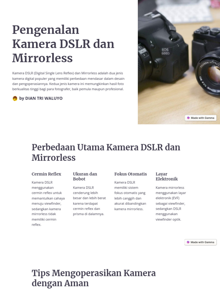 Pengenalan Kamera DSLR Dan Mirrorless | PDF