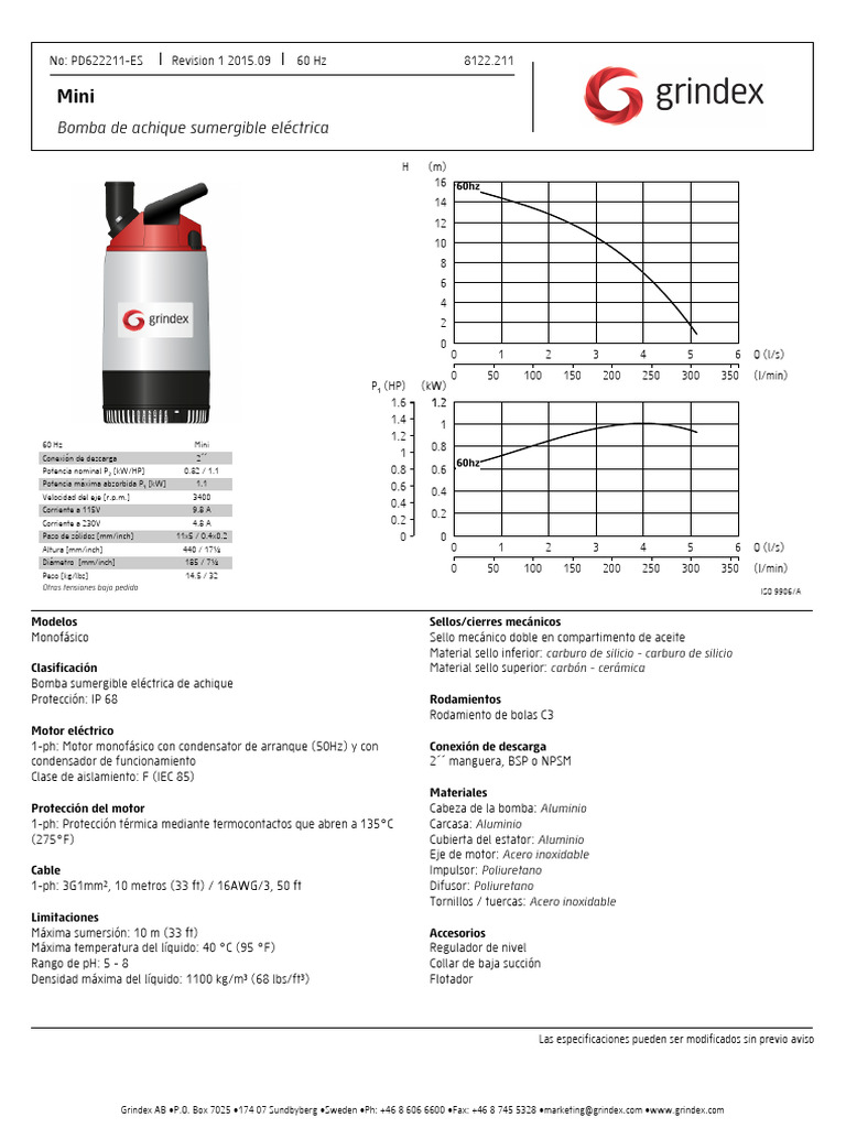 Bomba Grindex Mini Spanish 60 HZ | PDF