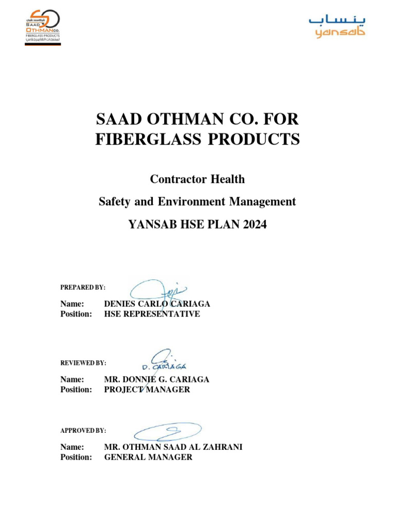 Yansab Ehss Plan 2024 | Download Free PDF | Occupational Safety And ...