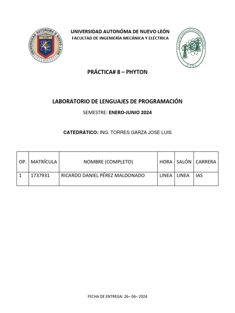 Práctica 5 - 1737931 | PDF | Python (lenguaje de programación) | Lenguaje de programación