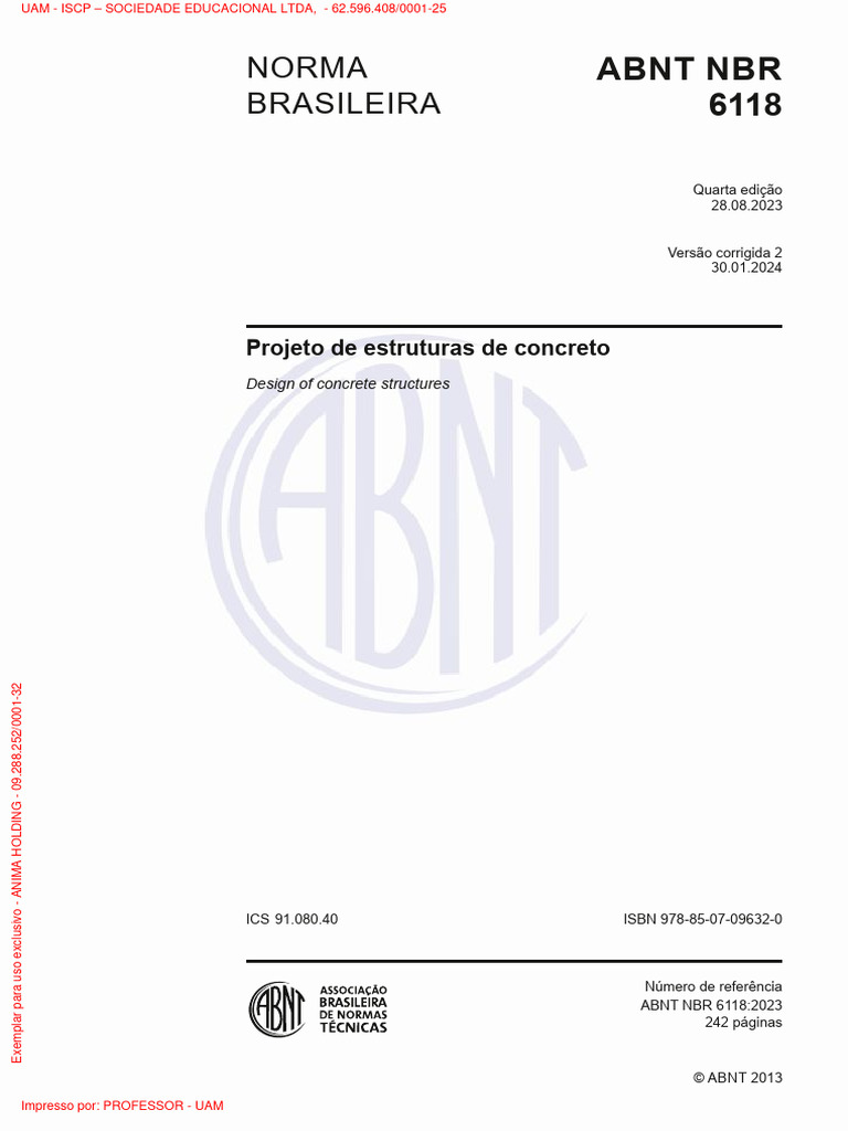 NBR 6118 - Projeto de Estruturas de Concreto - Edição 2023 - Versão ...