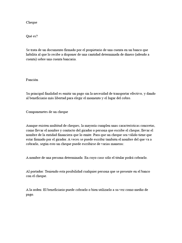 Guía Completa sobre Cheques y Tipos | PDF | Cheque | Bancos