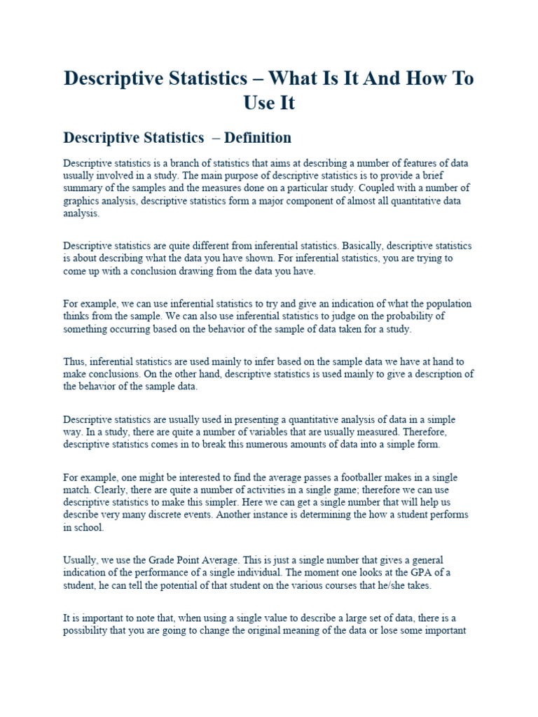 Descriptive Statistics | PDF | Statistics | Descriptive Statistics