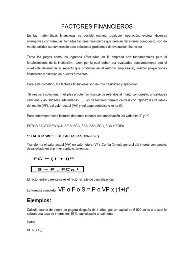 Factores Financieros | Descargar gratis PDF | Interés | Interés compuesto