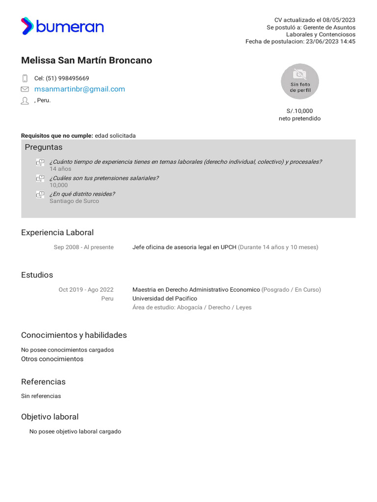 CV Melissa San Martín Broncano | PDF