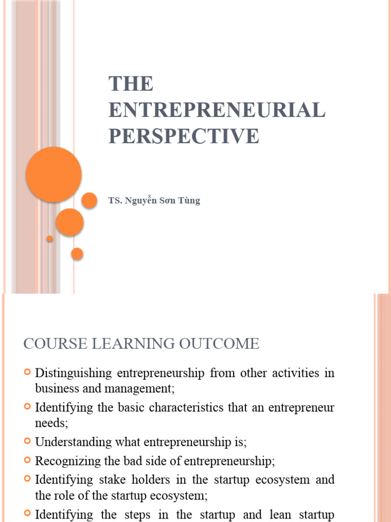 Chapter 1 - The Entrepreneurial Perspective | Download Free PDF ...