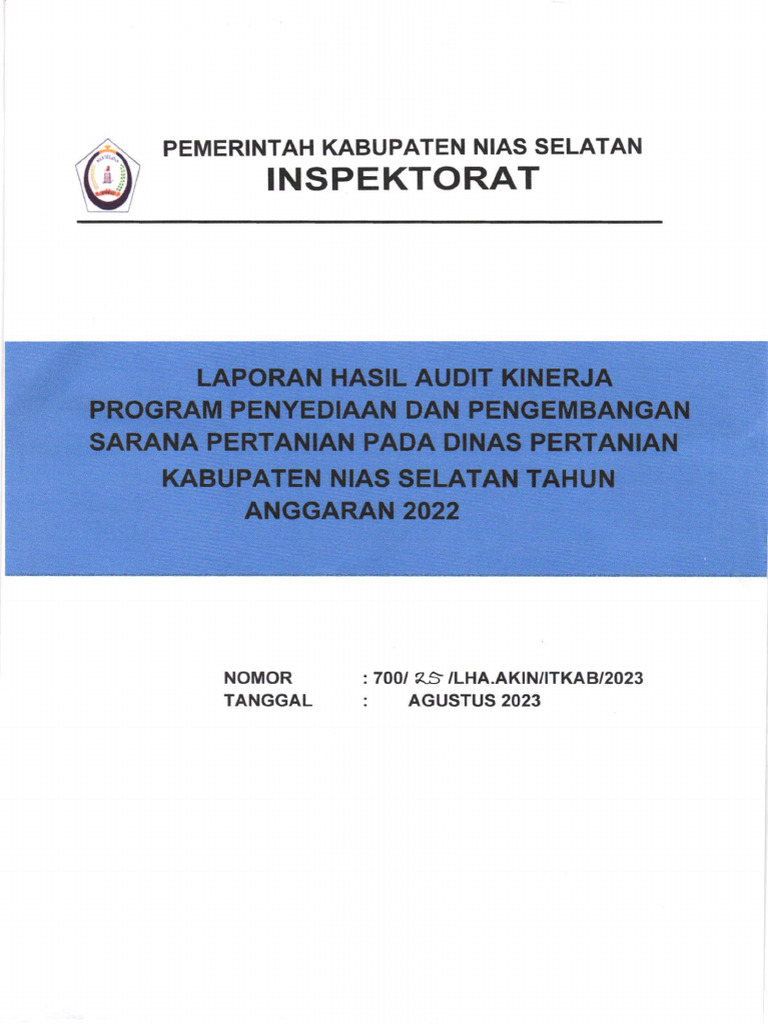 KK. No. 17 LAP. HASIL AUDIT KINERJA PROGRAM PENYEDIAAN - TA 2022 | PDF ...
