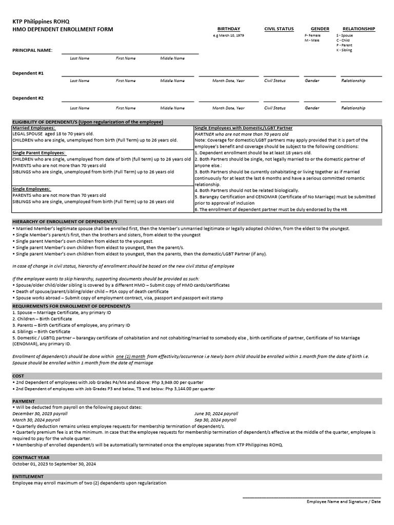 HMO Dependent Enrollment Form - 2023-2024 | Download Free PDF ...