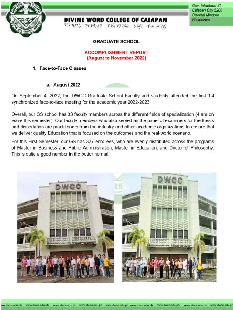 Accomplishment-Report-Graduate-School-AUGUST TO NOVEMBER 2022 | PDF ...