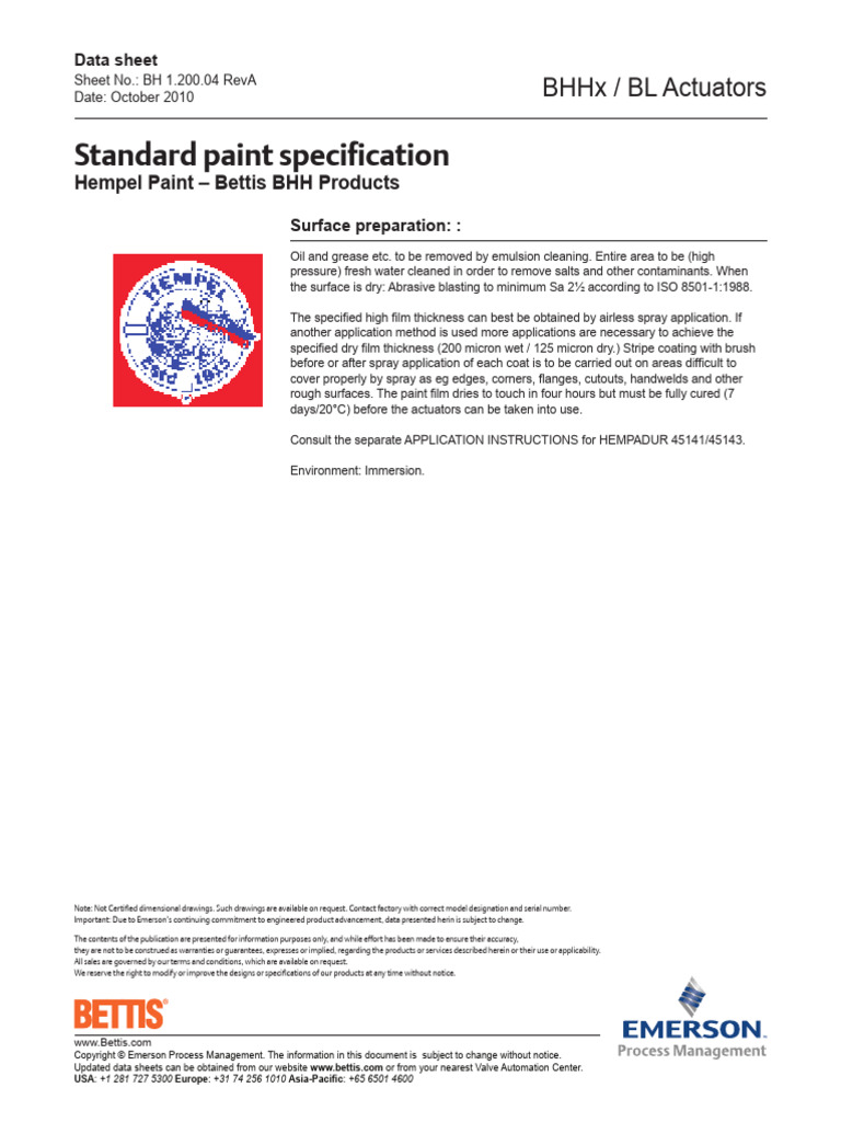 Product Data Sheet BHH BHHF Standard Paint Specifications Bettis en ...