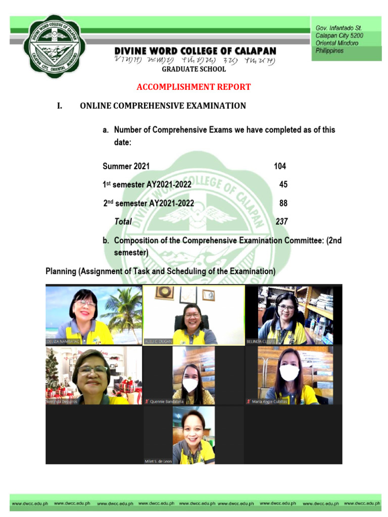 Accomplishment Report - Graduate School SECOND SEM AY 2021-22 ...