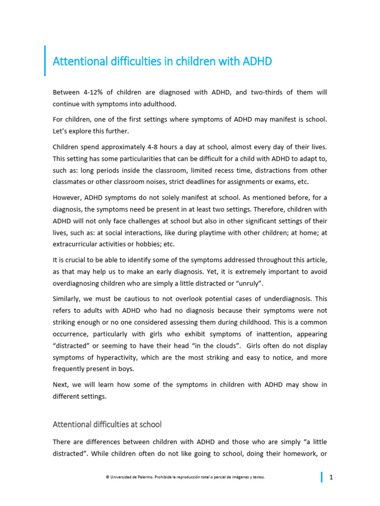 Attentional Difficulties in Children With ADHD | PDF | Attention ...