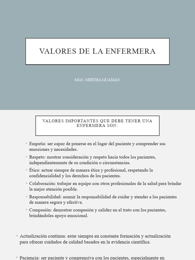 VALORES DE LA ENFERMERA. | PDF