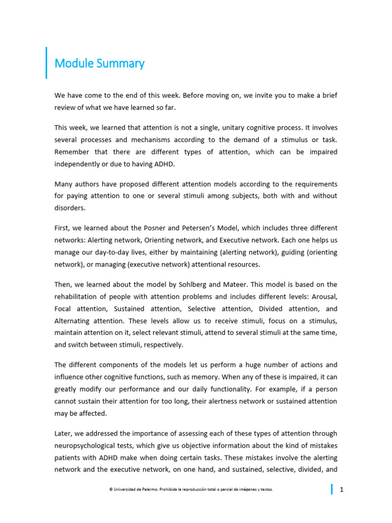 Module Summary | PDF | Attention | Attention Deficit Hyperactivity Disorder